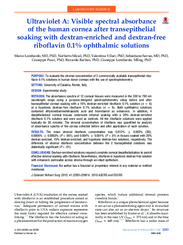 (PDF) Ultraviolet A: Visible spectral absorbance of the human cornea ...