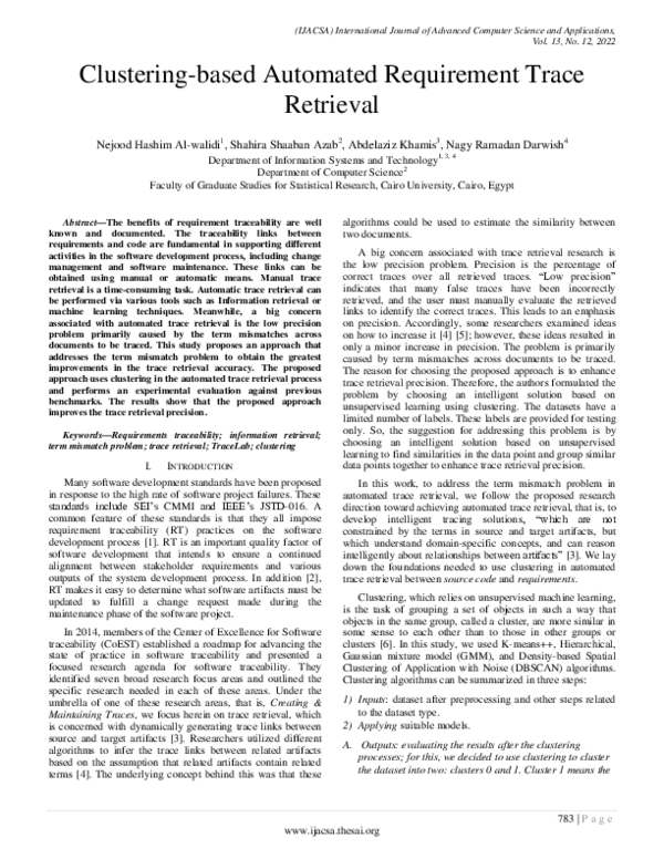 (PDF) Clustering-based Automated Requirement Trace Retrieval
