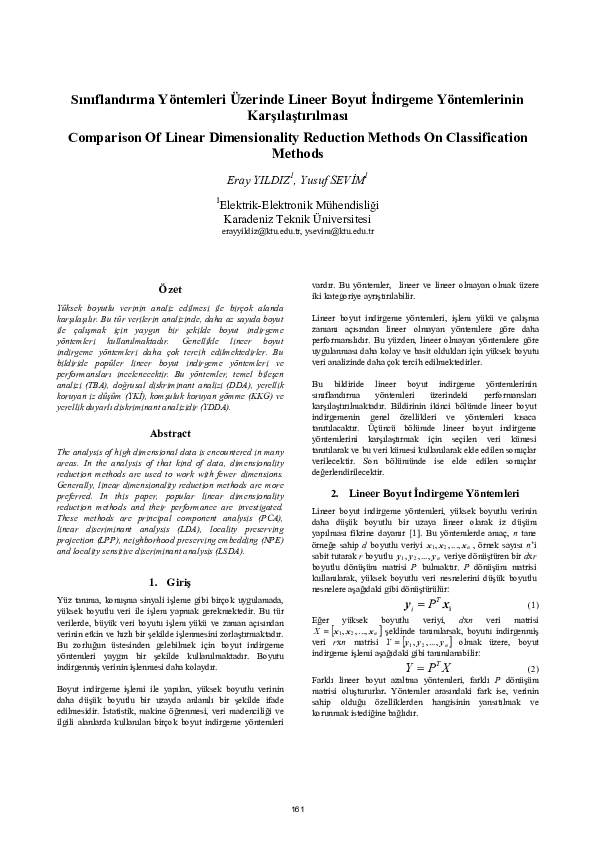 (PDF) Comparison of linear dimensionality reduction methods on classification methods | yusuf ...