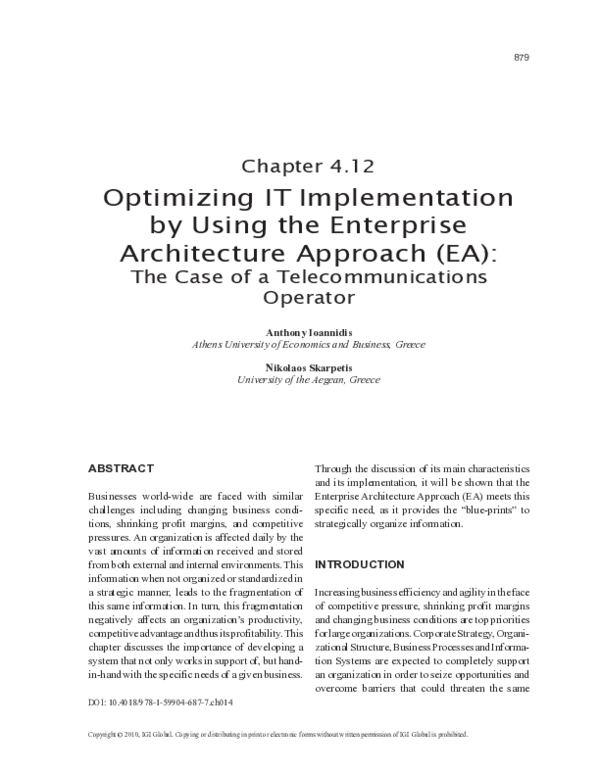 (PDF) Optimizing IT Implementation by Using the Enterprise Architecture ... (PDF) Optimizing IT Implementation by Using the Enterprise Architecture ...