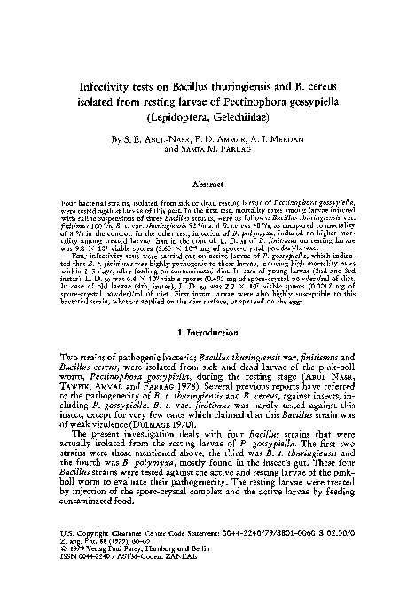 (PDF) Infectivity tests on Bacillus thuringiensis and B. cereus ...