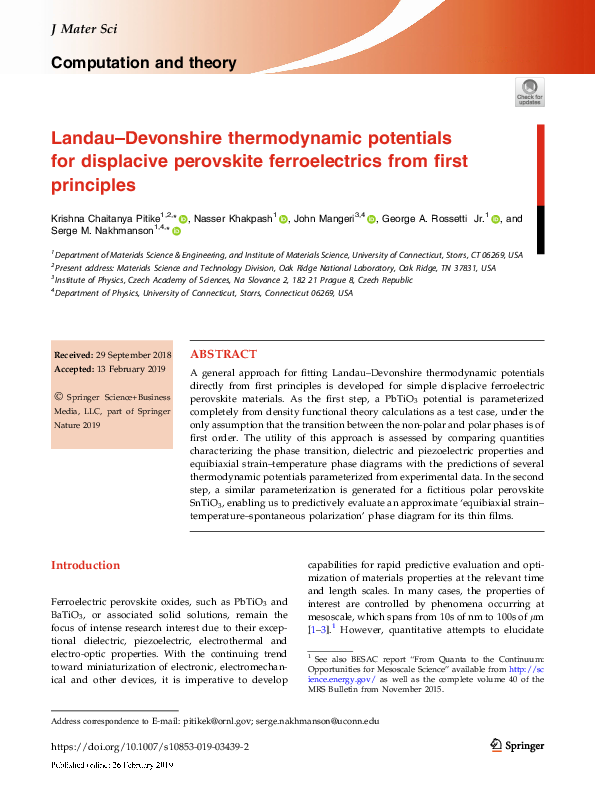 (PDF) Landau–Devonshire thermodynamic potentials for displacive perovskite ferroelectrics from ...