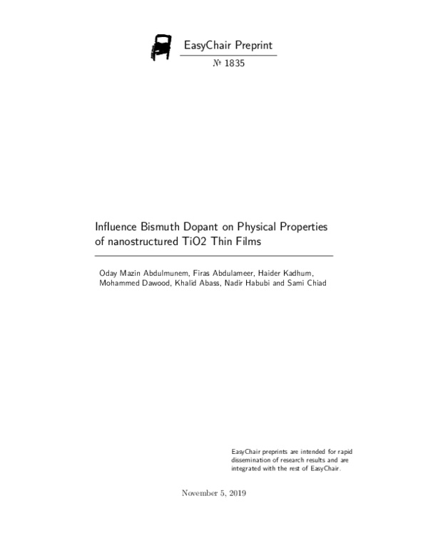 (PDF) Influence Bismuth Dopant on Physical Properties of nanostructured ...