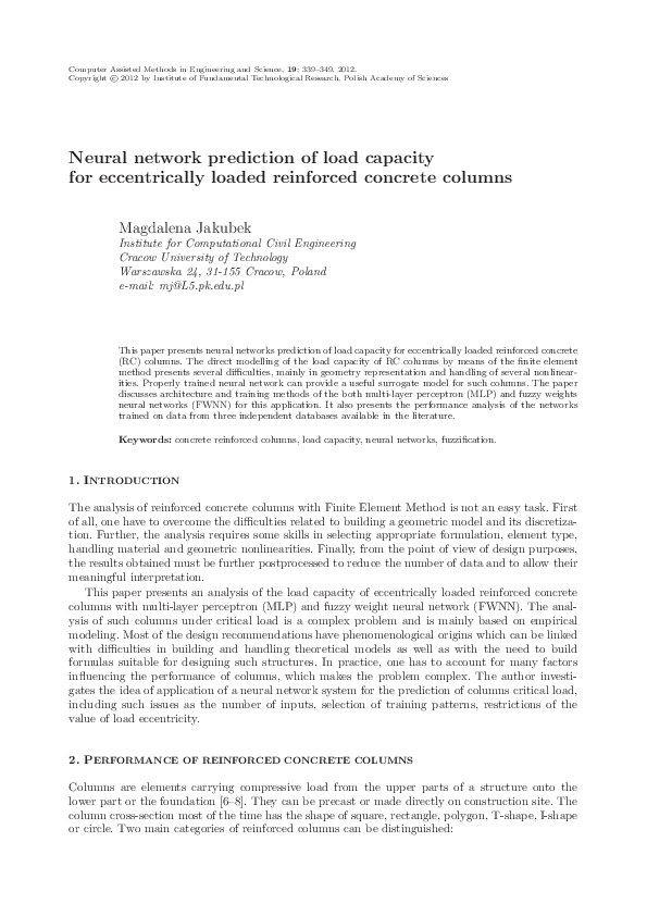 (PDF) Neural network prediction of load capacity for eccentrically loaded reinforced concrete ...