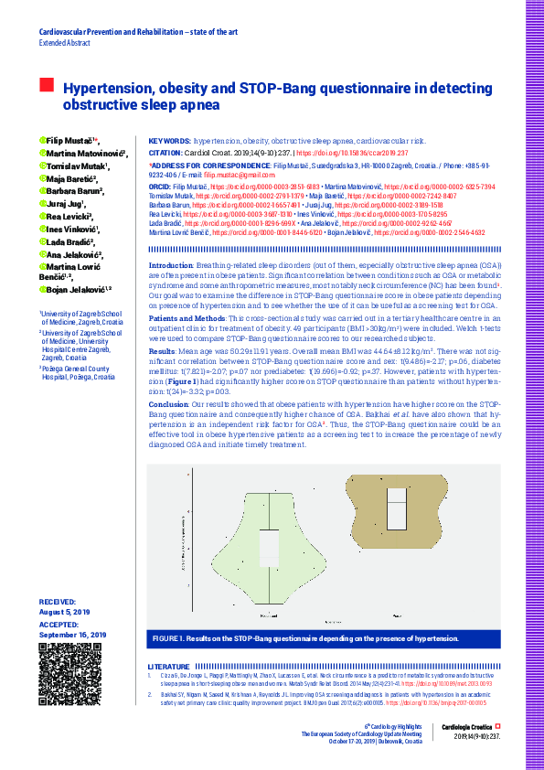 (PDF) Hypertension, obesity and STOP-Bang questionnaire in detecting ...
