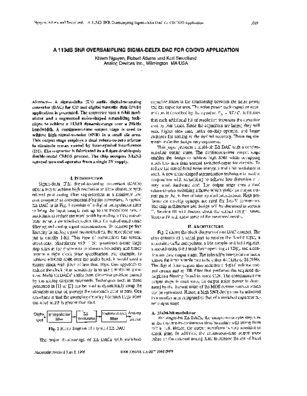(PDF) A 113 dB SNR oversampling sigma-delta DAC for CD/DVD application
