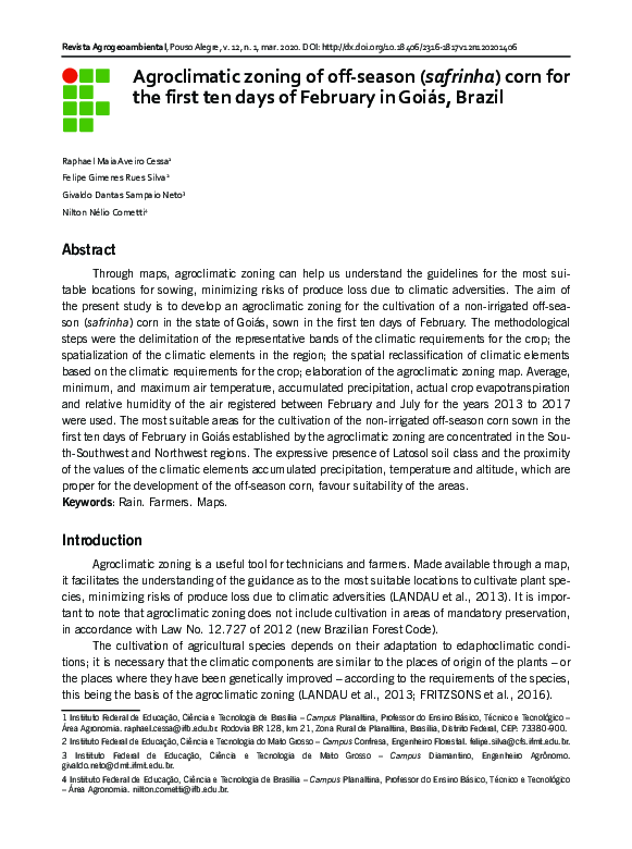 (PDF) Agroclimatic zoning of off-season (safrinha) corn for the first ...
