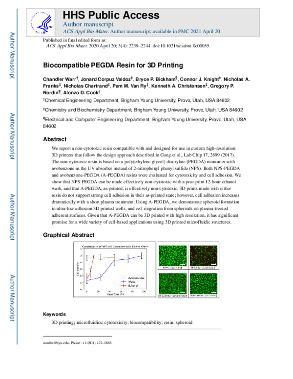 (PDF) Biocompatible PEGDA Resin for 3D Printing