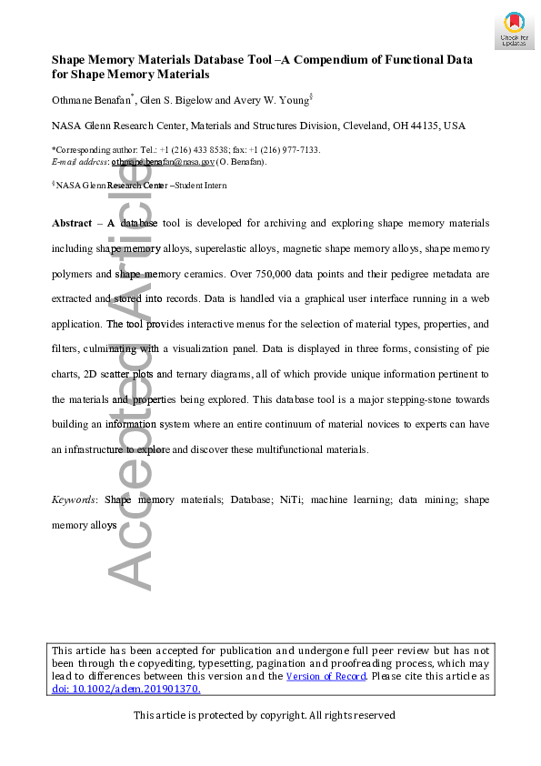 (PDF) Shape Memory Materials Database Tool—A Compendium of Functional ...