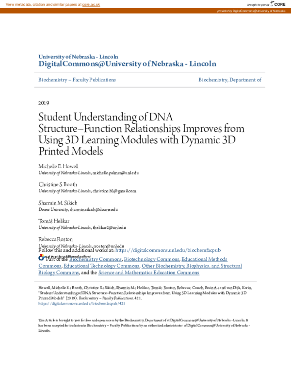 (PDF) Student Understanding of DNA Structure–Function Relationships Improves from Using 3D ...