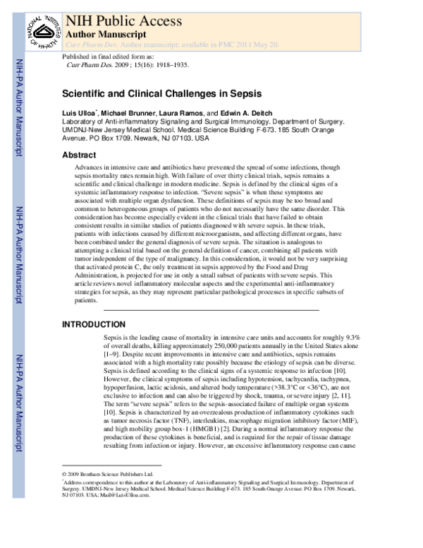 (PDF) Scientific and Clinical Challenges in Sepsis