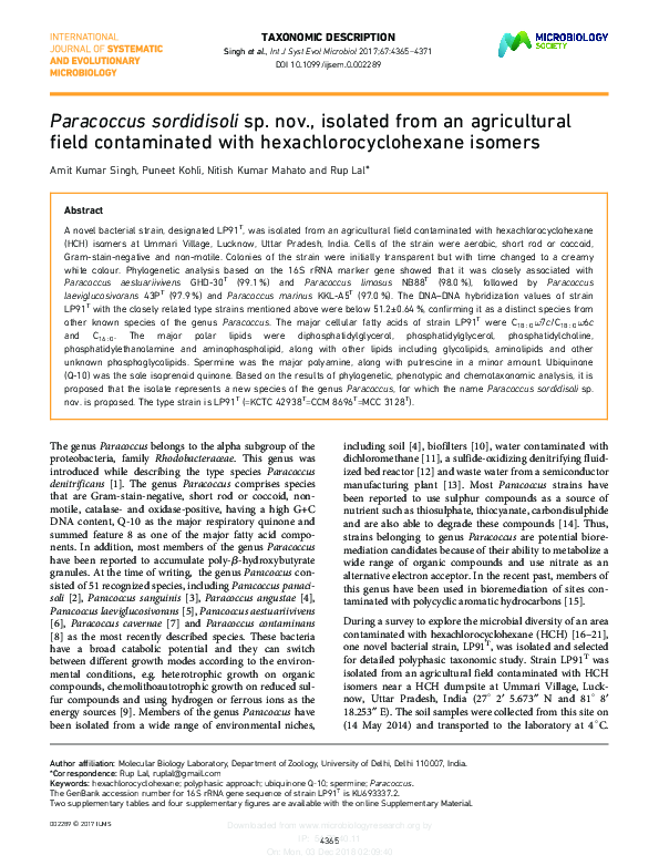 (PDF) Paracoccus sordidisoli sp. nov., isolated from an agricultural ...