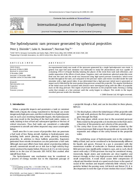 (PDF) The hydrodynamic ram pressure generated by spherical projectiles