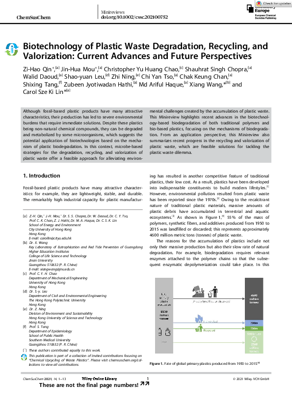 (PDF) Biotechnology of Plastic Waste Degradation, Recycling, and ...