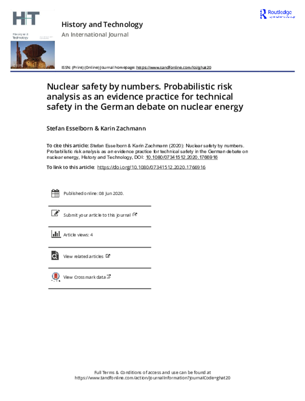 (PDF) Nuclear safety by numbers. Probabilistic risk analysis as an evidence practice for ...