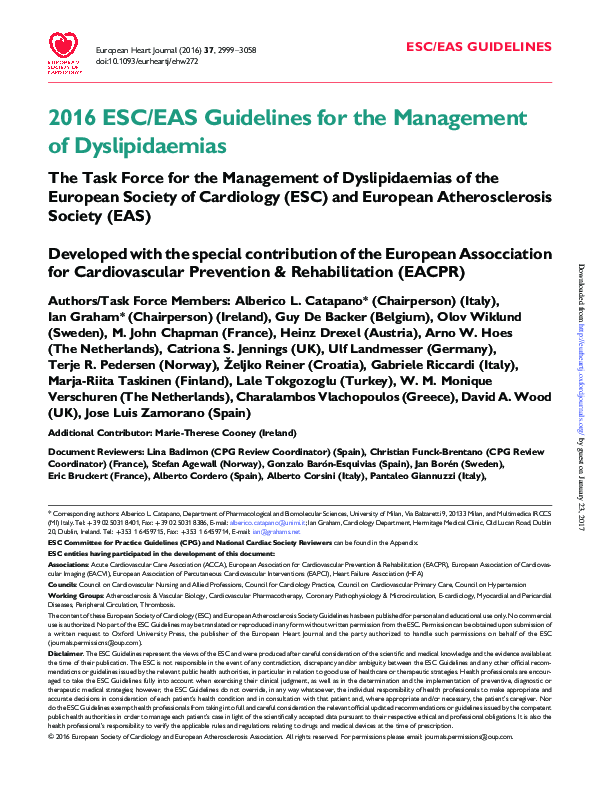 (PDF) ESC/EAS Guidelines for the management of dyslipidaemias