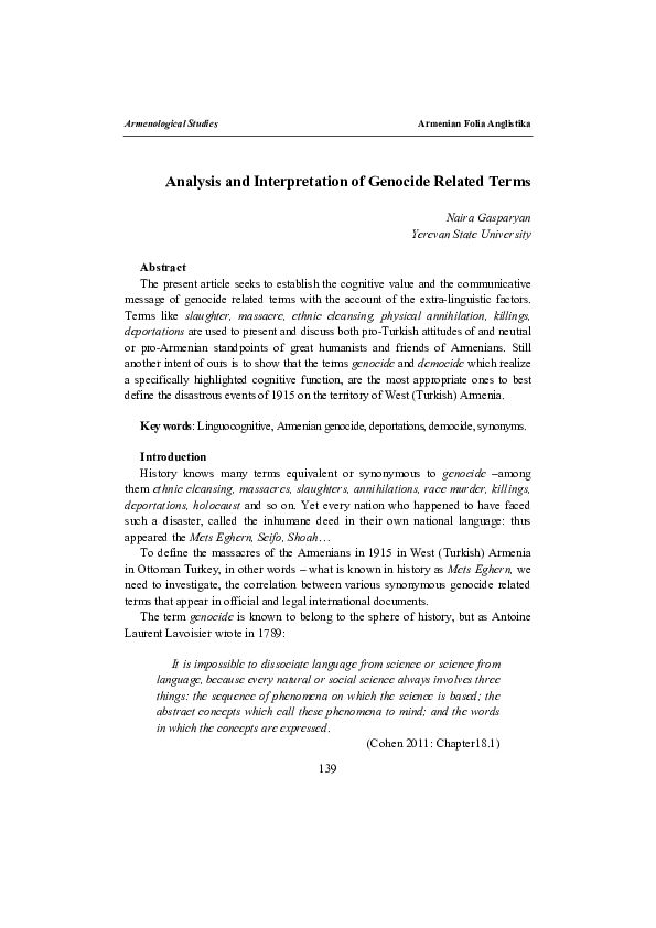 (PDF) Analysis and Interpretation of Genocide Related Terms
