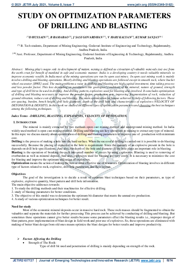 (PDF) Study on Optimization Parameters of Drilling and Blasting