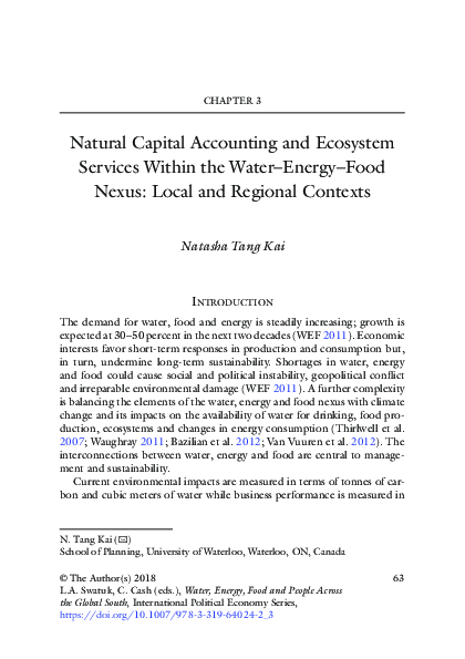 (PDF) Natural Capital Accounting and Ecosystem Services Within the ...