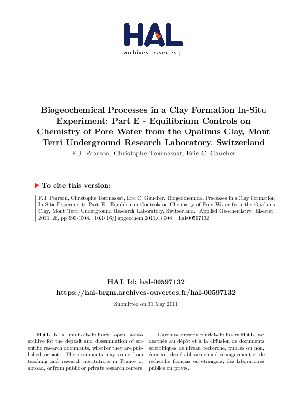 (PDF) Biogeochemical processes in a clay formation in situ experiment ...