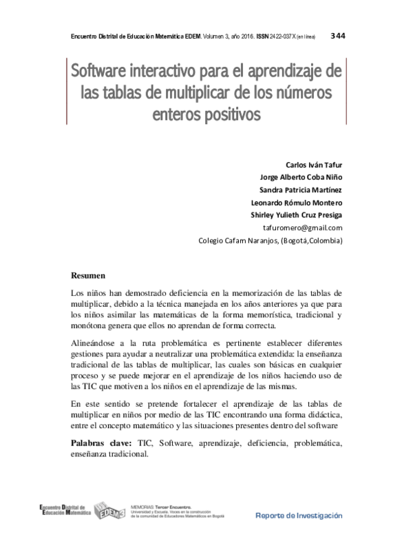 (PDF) Software interactivo para el aprendizaje de las tablas de multiplicar de los números ...