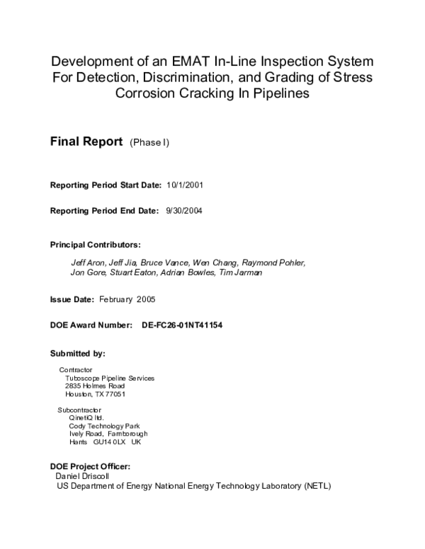 (PDF) Development of an Emat In-Line Inspection System for Detection ...