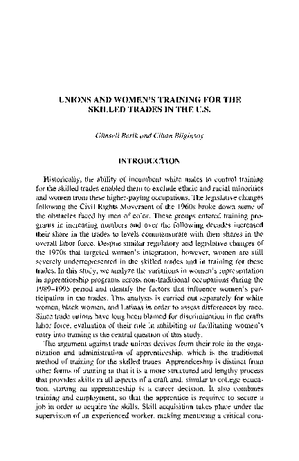 (PDF) Unions and Women's Training for the Skilled Trades in the U.S