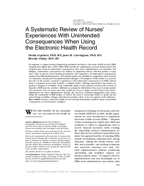 (PDF) A Systematic Review of Nurses' Experiences With Unintended Consequences When Using the ...