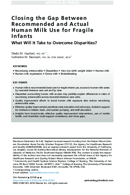 (PDF) Closing the Gap Between Recommended and Actual Human Milk Use for ...