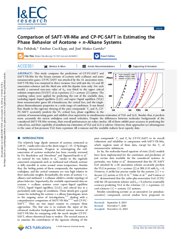 (PDF) SAFT-VR-Mie vs CP-PC-SAFT for Acetone Systems