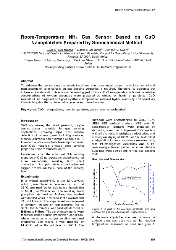 (PDF) P2NG.27 - Room-Temperature NH3 Gas Sensor Based on CuO Nanoplatelets Prepared by ...