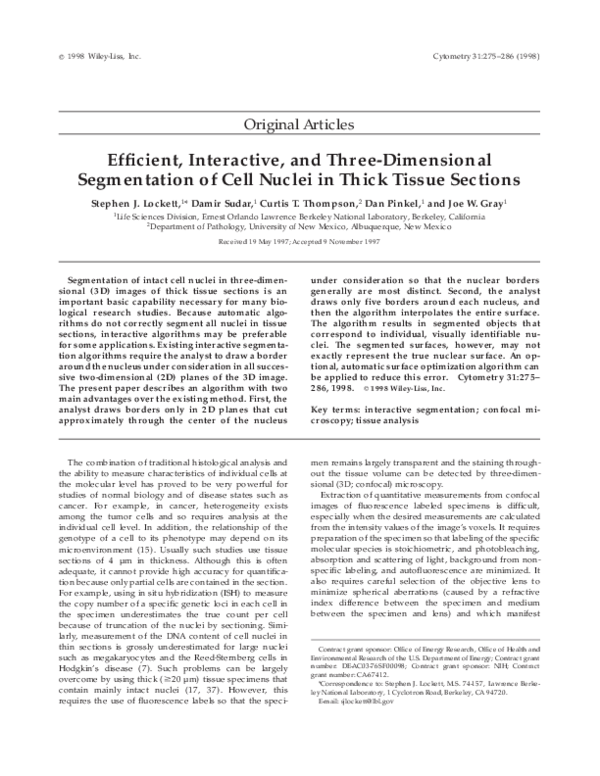 (PDF) Efficient, interactive, and three-dimensional segmentation of cell nuclei in thick tissue ...
