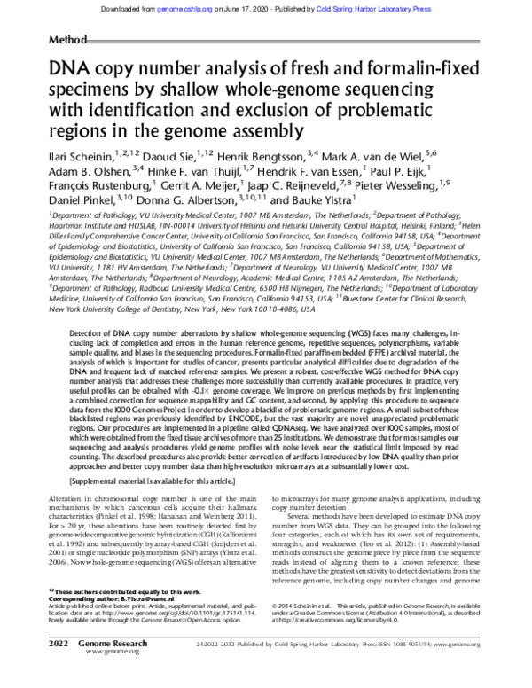 (PDF) DNA copy number analysis of fresh and formalin-fixed specimens by ...