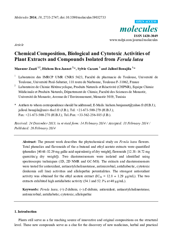 (PDF) Article Chemical Composition, Biological and Cytotoxic Activities ...