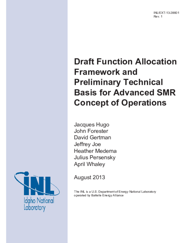 (PDF) Draft Function Allocation Framework and Preliminary Technical Basis for Advanced SMR ...