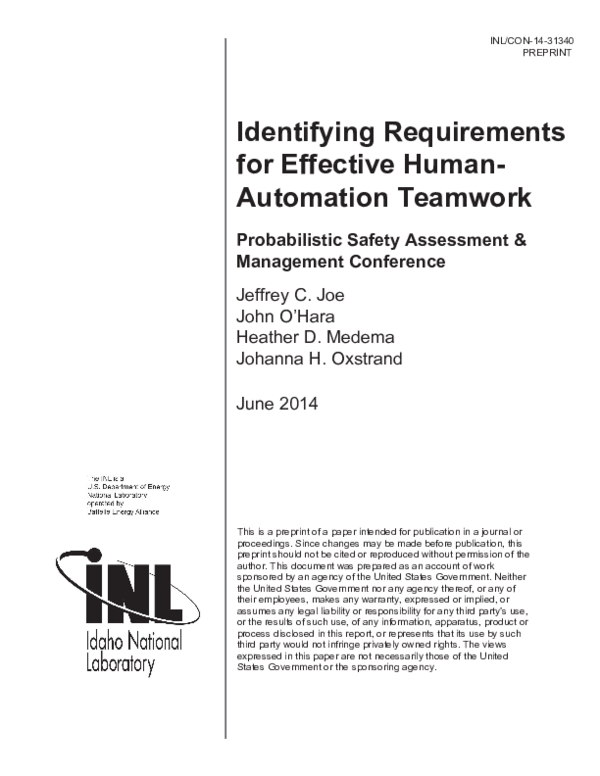 (PDF) Identifying Requirements for Effective Human-Automation Teamwork