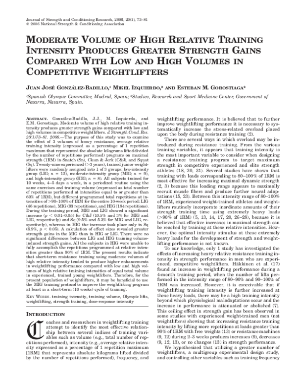 (PDF) Moderate Volume of High Relative Training Intensity Produces ...