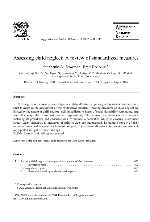(PDF) Assessing child neglect: A review of standardized measures