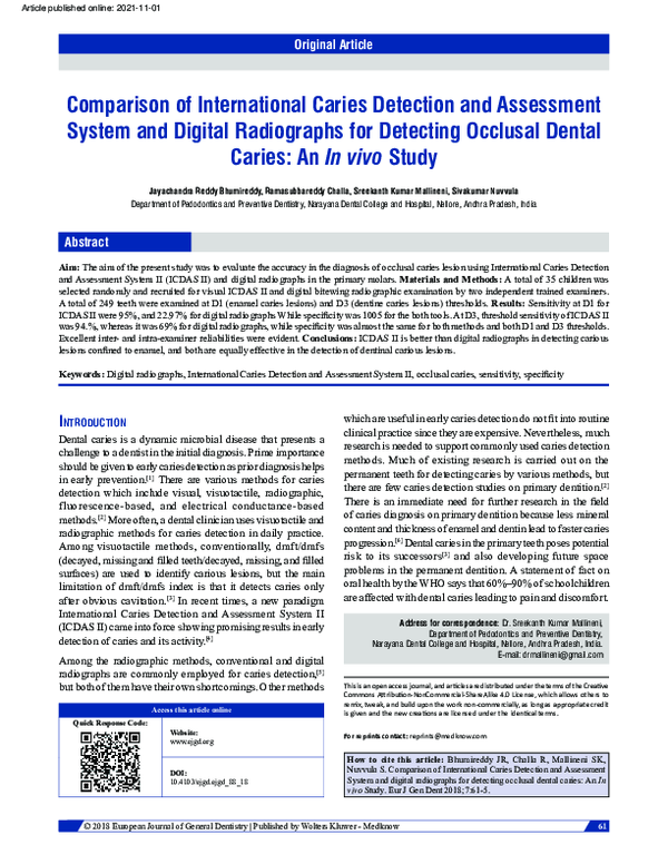 (PDF) Comparison of International Caries Detection and Assessment System and digital radiographs ...