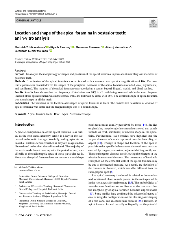(PDF) Location and shape of the apical foramina in posterior teeth: an ...