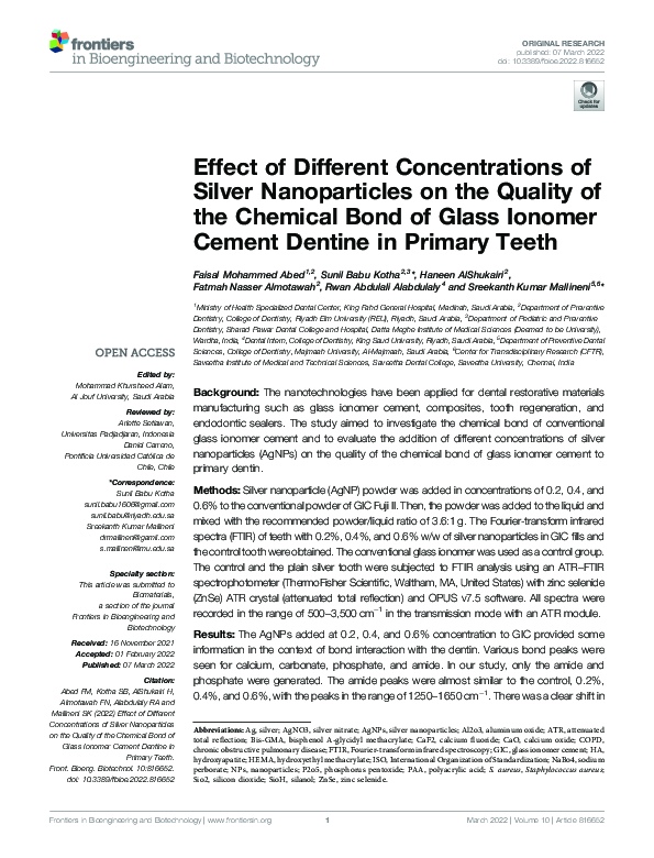 (PDF) Effect of Different Concentrations of Silver Nanoparticles on the ...