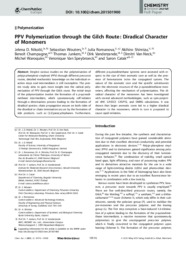 (PDF) PPV Polymerization through the Gilch Route: Diradical Character ...