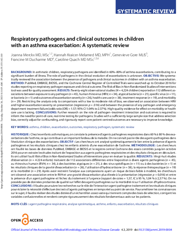 (PDF) Respiratory pathogens and clinical outcomes in children with an asthma exacerbation: A ...