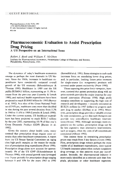 (PDF) Pharmacoeconomic Evaluation to Assist Prescription Drug Pricing ...