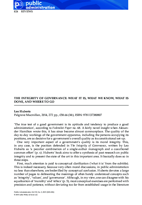 (PDF) The Integrity of Governance: What It Is, What We Know, What is ...