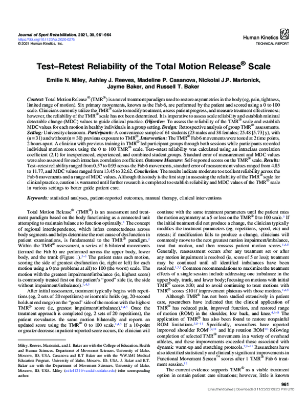 (PDF) Test–Retest Reliability of the Total Motion Release® Scale