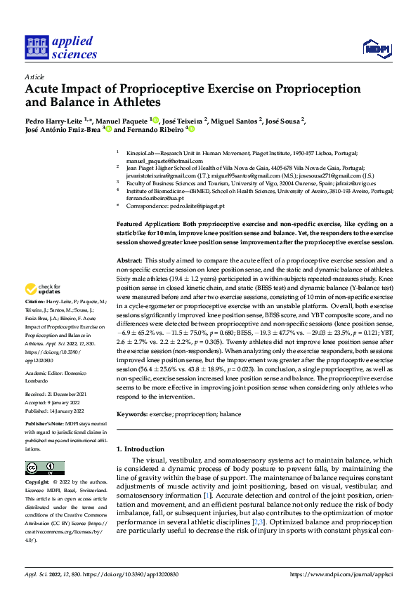 Pdf Acute Impact Of Proprioceptive Exercise On Proprioception And