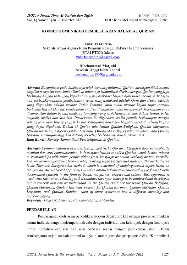 (PDF) Konsep Komunikasi Pembelajaran Dalam Al Qur’An