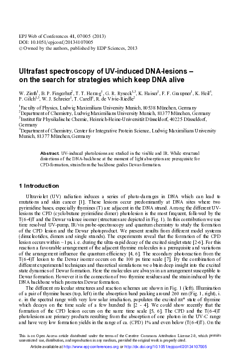 (PDF) Ultrafast spectroscopy of UV-induced DNA-lesions — on the search ...