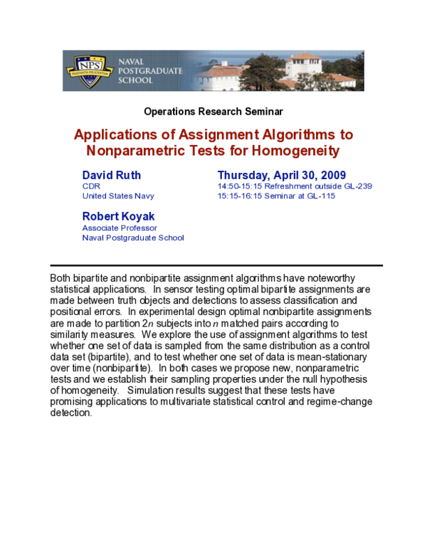 Pdf Applications Of Assignment Algorithms To Nonparametric Tests For